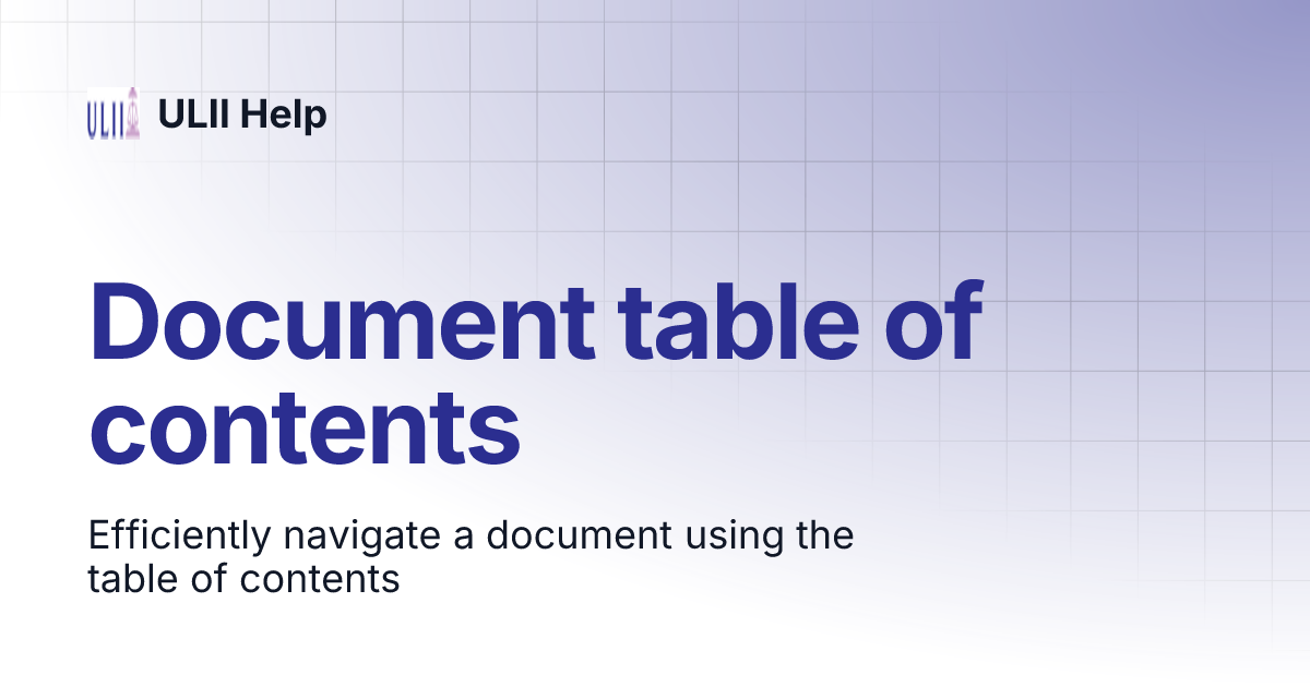 Document table of contents | ULII Help